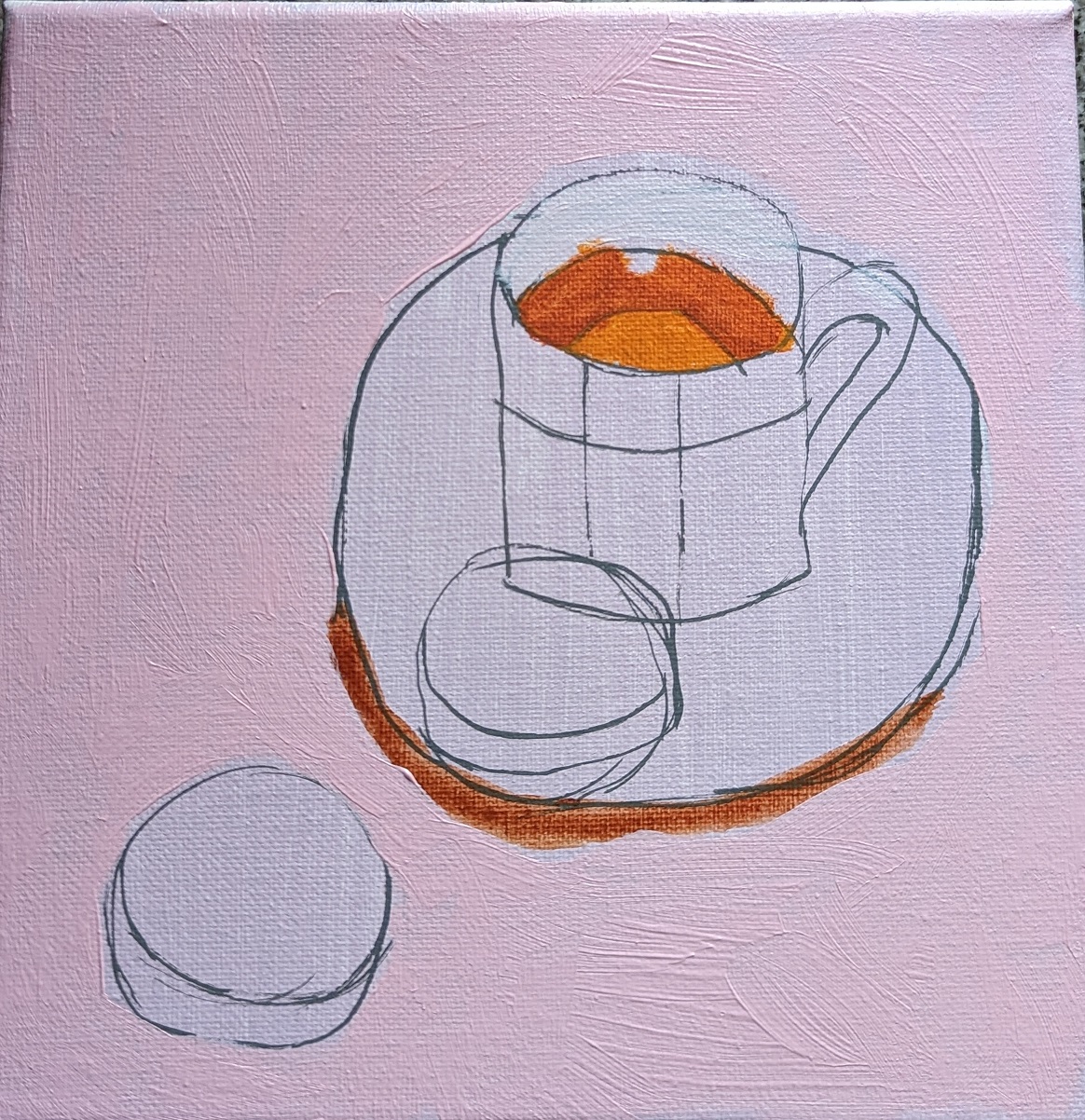 Work in Progress: Tea & Macaron Painting – BetterLateThanNeverArt